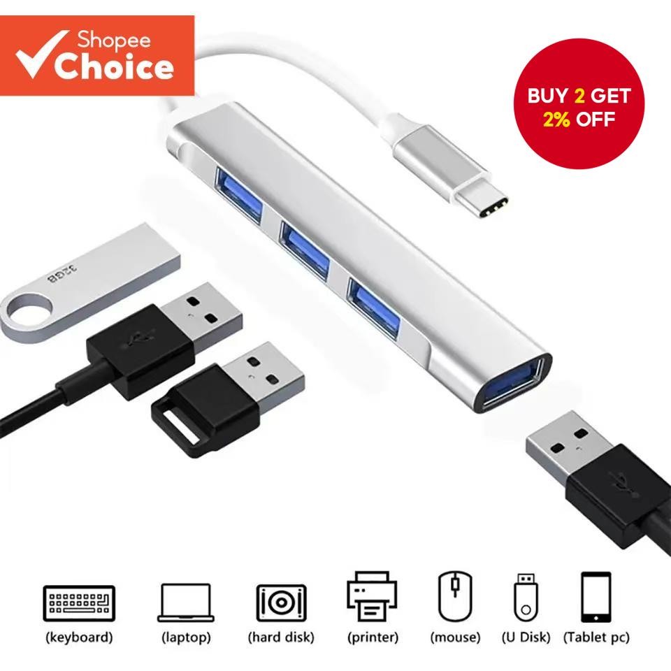 USB Hub 4 Ports Splitter Extender Portable for Laptop MacBook Flash ...