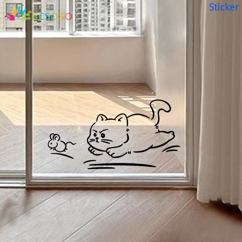 Fun Cat Catches Mouse Glass Door Anti-collision Sticker Creative ...