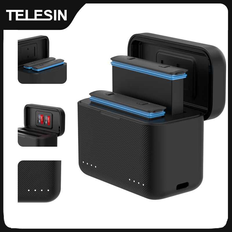 TELESIN Portable 2-Slot Battery Charger with TF Card Storage Box for ...