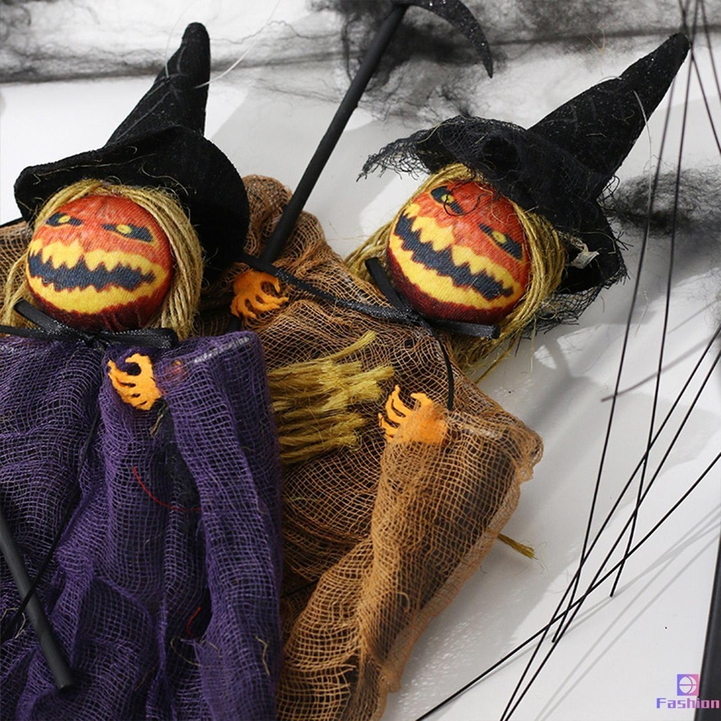 Hanging Pumpkin Head Scarecrow Cute Ghost Witch Figurine Trick Or Treat ...