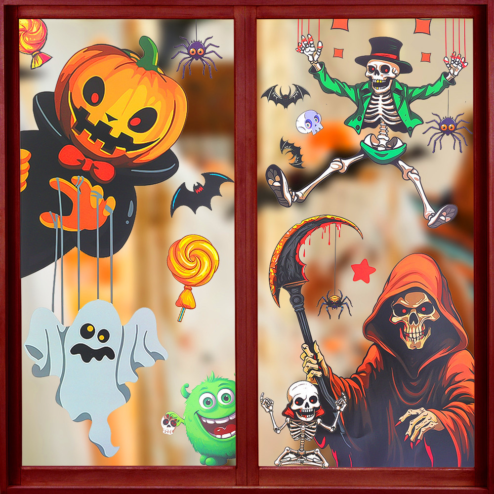 2/6Pcs Halloween Skeleton Pumpkin Window Sticker - Halloween Home Party ...