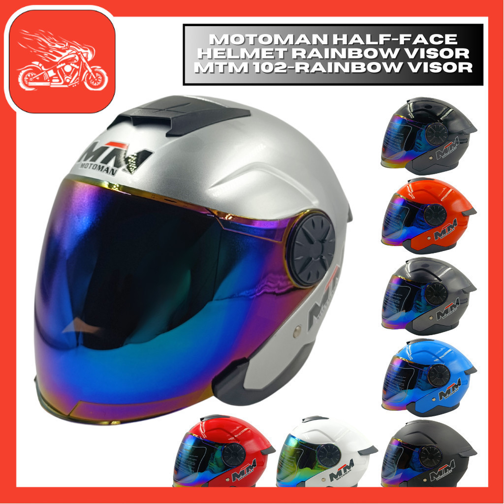 MOTOMAN HALF FACE HELMET RAINBOW VISOR MTM-102-RAINBOW MOTORCYCLE ...