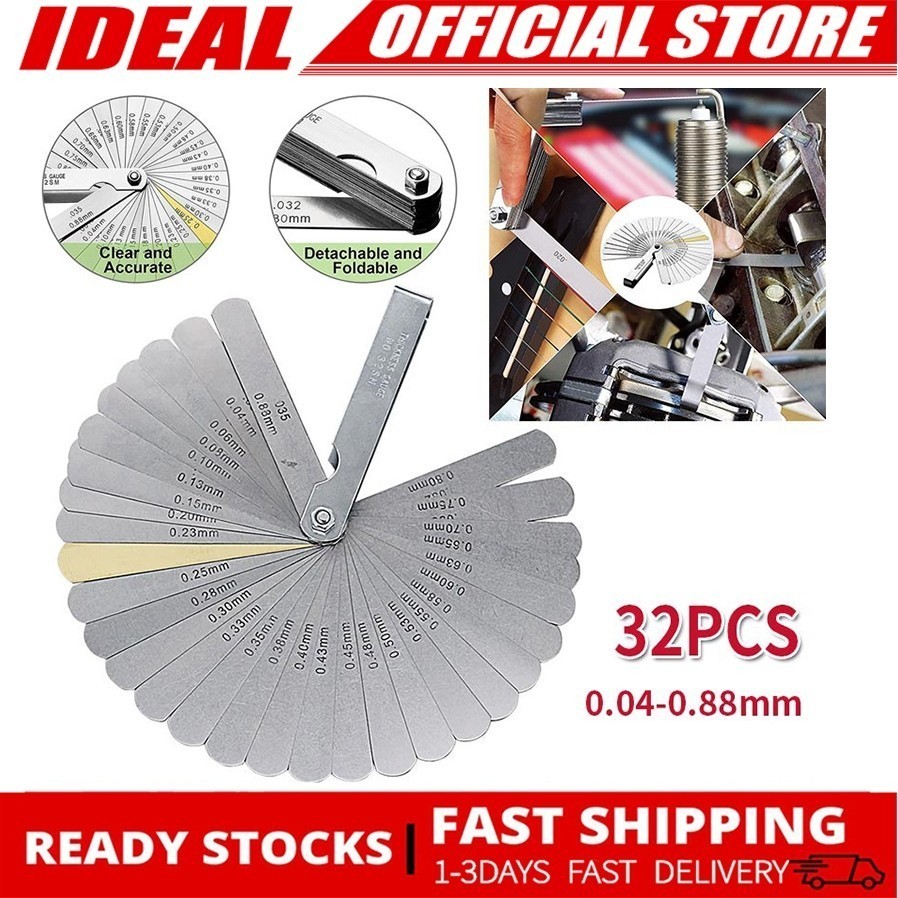 32pcs Stainless Steel Feeler Gauge 0.04mm-0.88mm Metric Thickness Gage Set For Gap Measurment ...