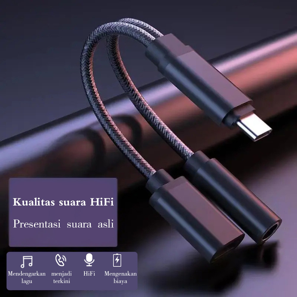 Type-c Splitter Cable 2 In 1 USB TYPE-C for 3.5mm Audio AUX Jack + C ...