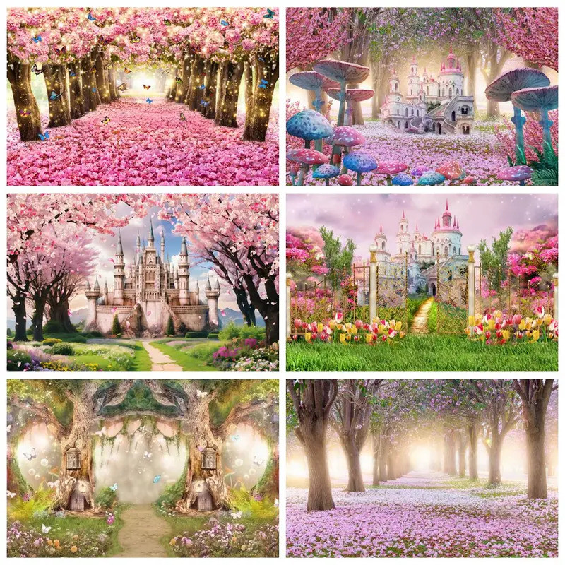 Custom Spring Castle Floral wallpaper mural Backdrop Wonderland Forest ...