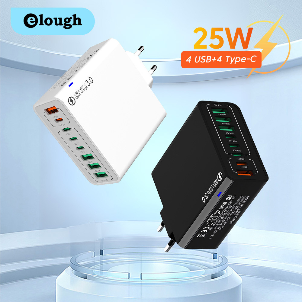 Elough 8 Ports PD 25W USB C Charger QC3.0 Fast Charging Mobile Phone ...