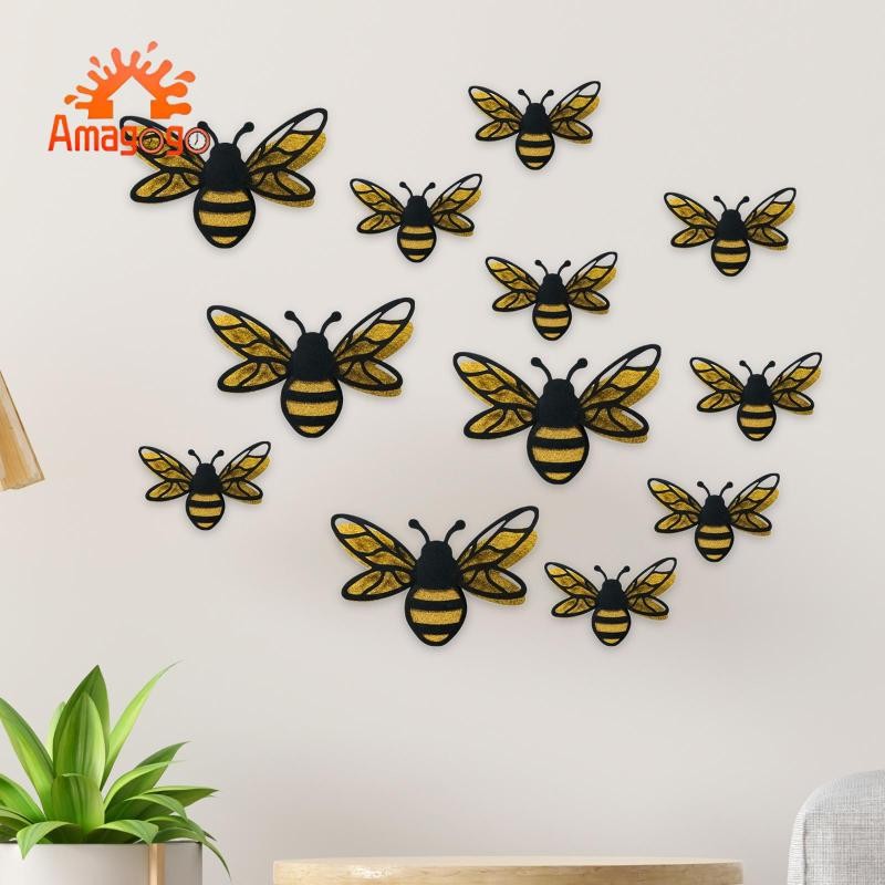 Amagogo 12 Pcs Bee Wall Decor Animal Wallpaper Removable Cute 3D Bee ...