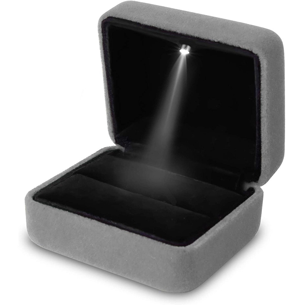 Velvet Ring Box LED Light Jewelry Gift Box Engagement And Wedding Ring Box Holder Case Organizer ...