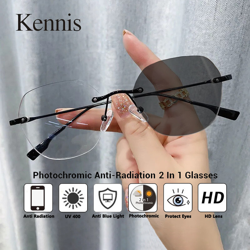 Photochromic Anti Radiation Frameless Glasses For Men Women Rimless ...