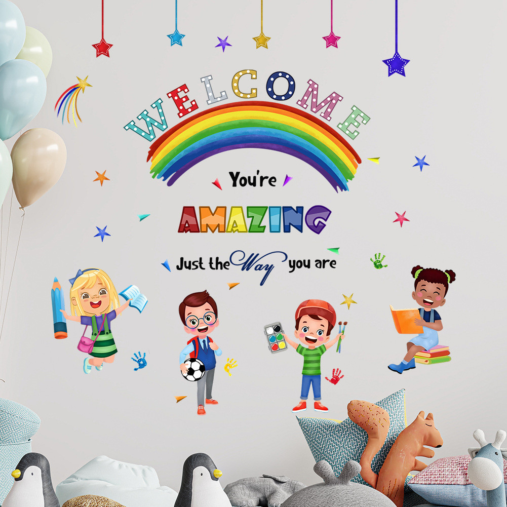 Wall Stickers Cartoon Characters English Welcome Inspirational Phrase ...
