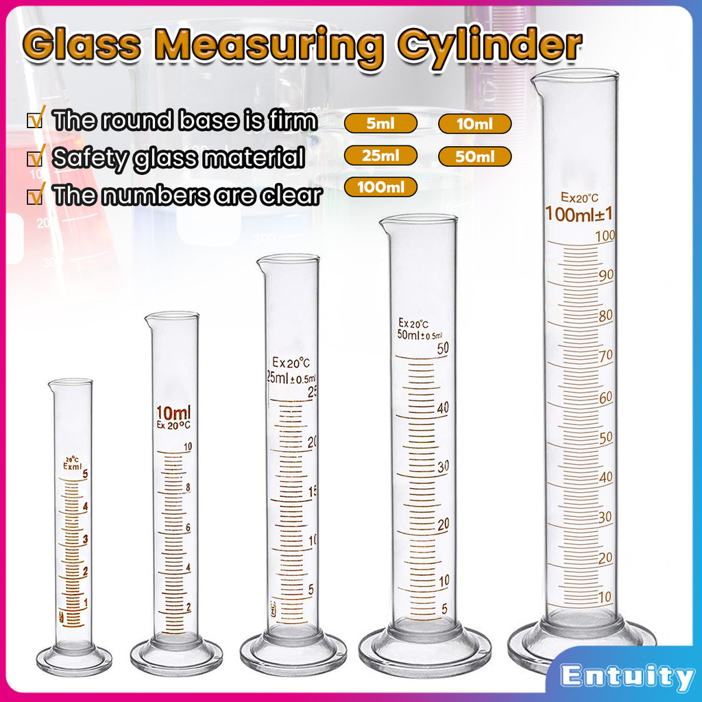 Glass Measuring Cylinder 5ml/10ml/25ml/50ml/100ml Laboratory Measure ...