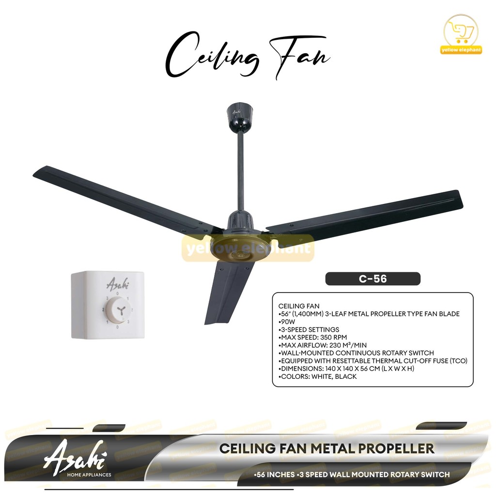 Asahi Ceiling Fan Metal Propeller 42 Inches With Wall Mounted Rotary ...