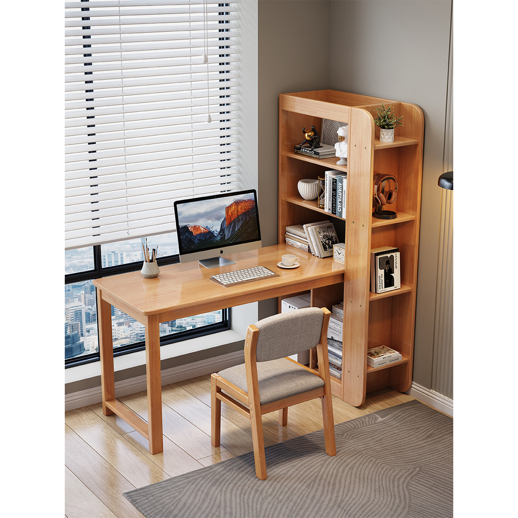 Solid Wood Desk and Bookshelf Combination for Home Bedroom l Corner ...