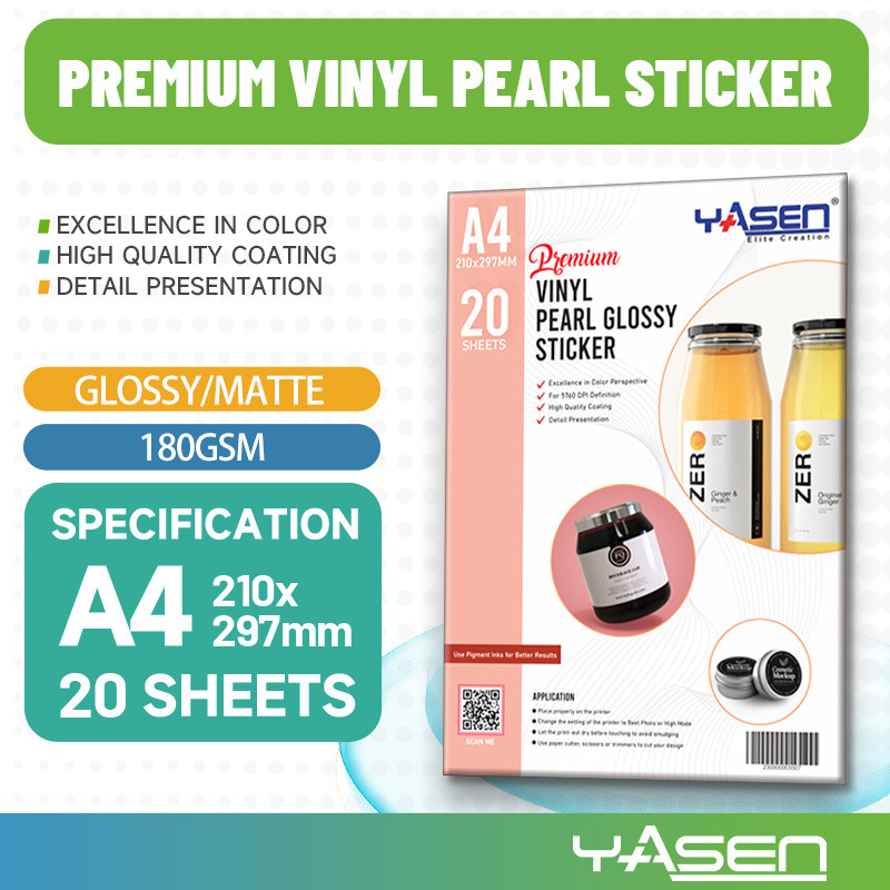Yasen Inkjet Printable Sticker Glossy/Matte Vinyl Sticker A4 Size ...