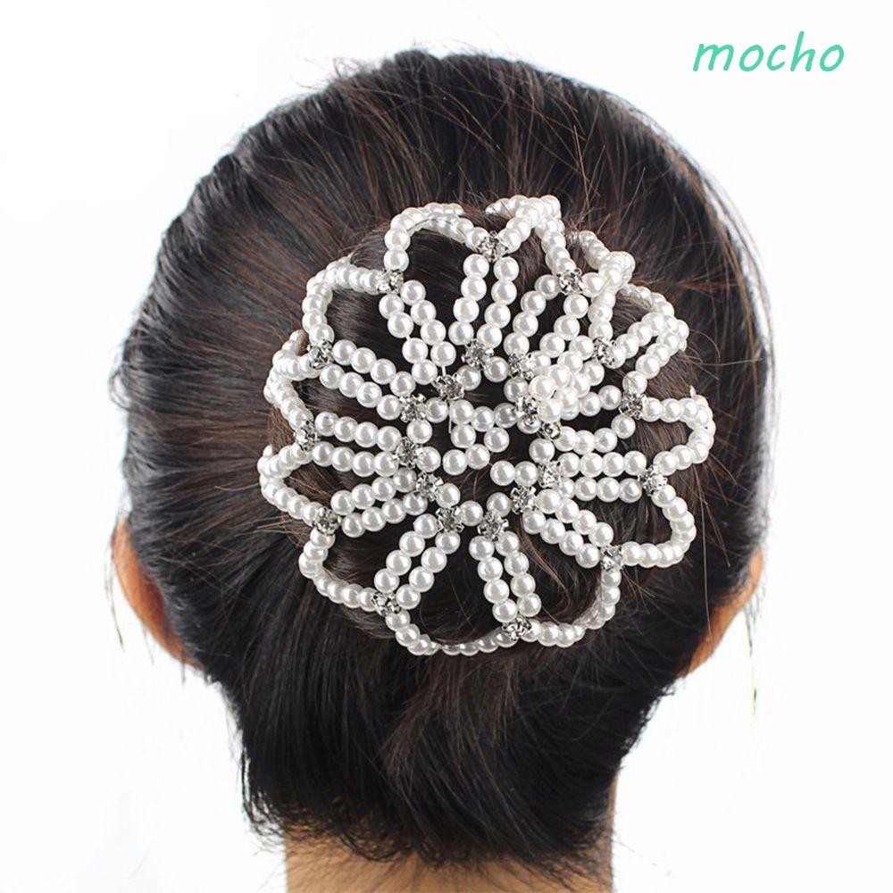 MOCHO Pearl Hair Nets Ornament Furling Snood Handmade Crystal Balle ...