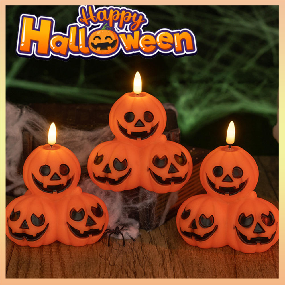 Pvc Pumpkin Night Light Decorative Three-Headed Pumpkin Lamp Electronic ...