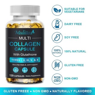 Mulittea 120PCS Collagen & Glutathione Capsules Antioxidant Promotes ...