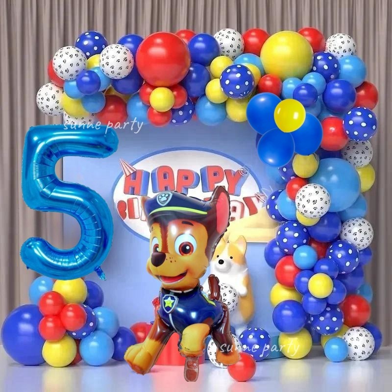 Paw Patrol Theme Balloons Garland Kit Dog Chase Marshall Blue Number Foil Ballon Baby Shower ...