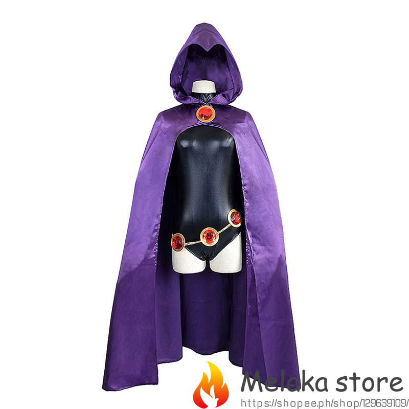 Teen Titans Super Hero Raven Cosplay Women Black Bodysuit Purple Hooded ...