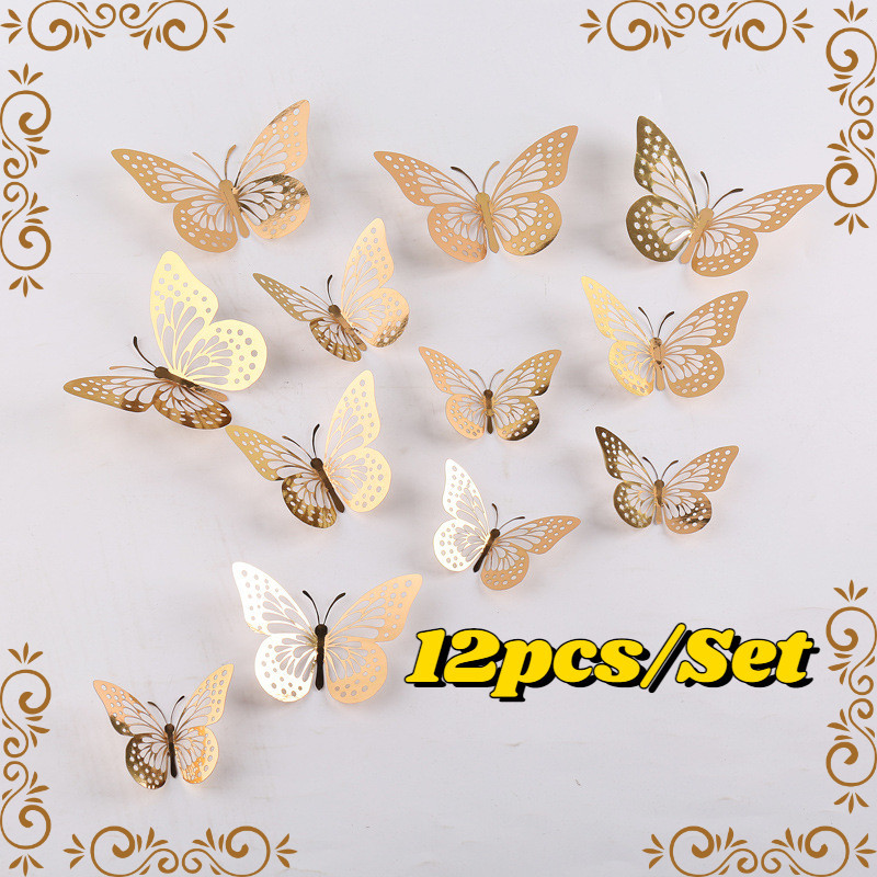 3D Butterfly Wall Decor 12pcs/Pack, Removable Stickers Gold Butterfly ...