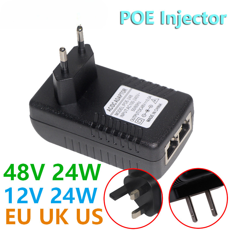 POE Injector 48V 24V 12V 24W EU US UK AU Plug For CCTV IP Camera Power ...