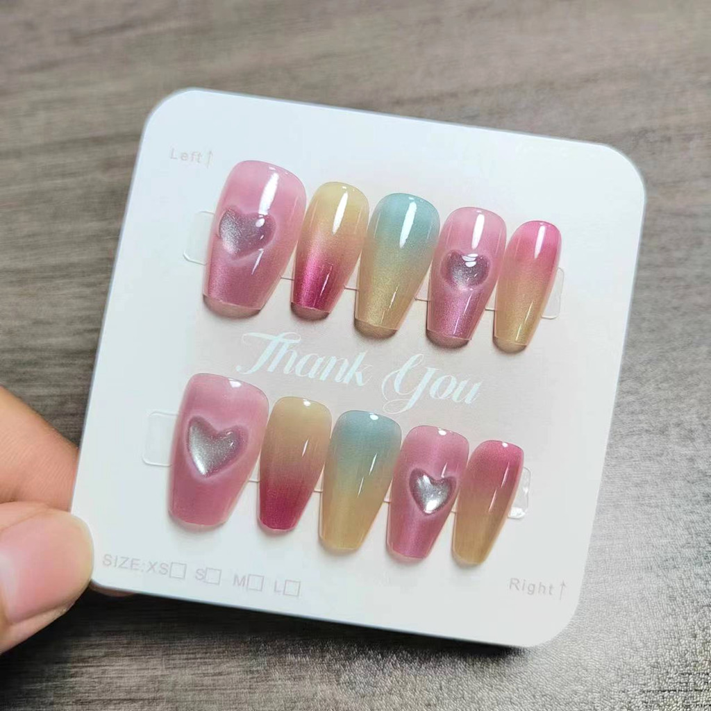 10PCS Cat Eye Handmade Press on Nails Fake Nails with Glue Sticker M332 ...