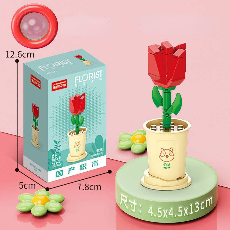Building Blocks Mini Flower Potted Building Blocks Cute Puzzle Toy Gift ...