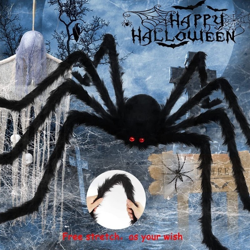Black Scary Giant Spider Huge Spider Web Halloween Decoration Props ...