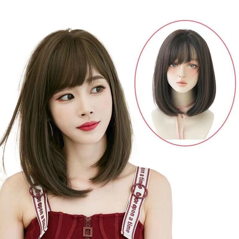 Wig for woman Medium Long Hair Full Top Hair Set Internet Celebrity ...