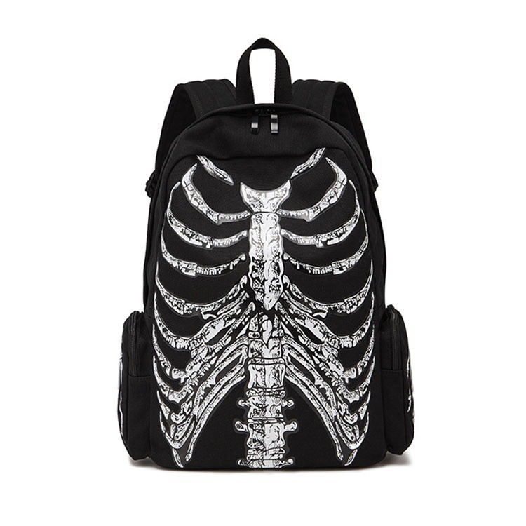 Niche Dark Gothic Rock Skeleton Frame Totem Design Backpack Black White ...
