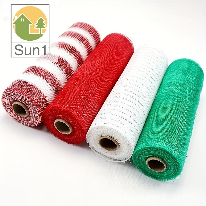 Sun1> Christmas Mesh Ribbon Deco Metallic Fall Mesh Metallic Foil White ...