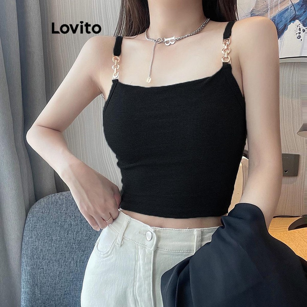 Lovito Women Casual Plain Metal Tank Top LNE75796 | Shopee Philippines