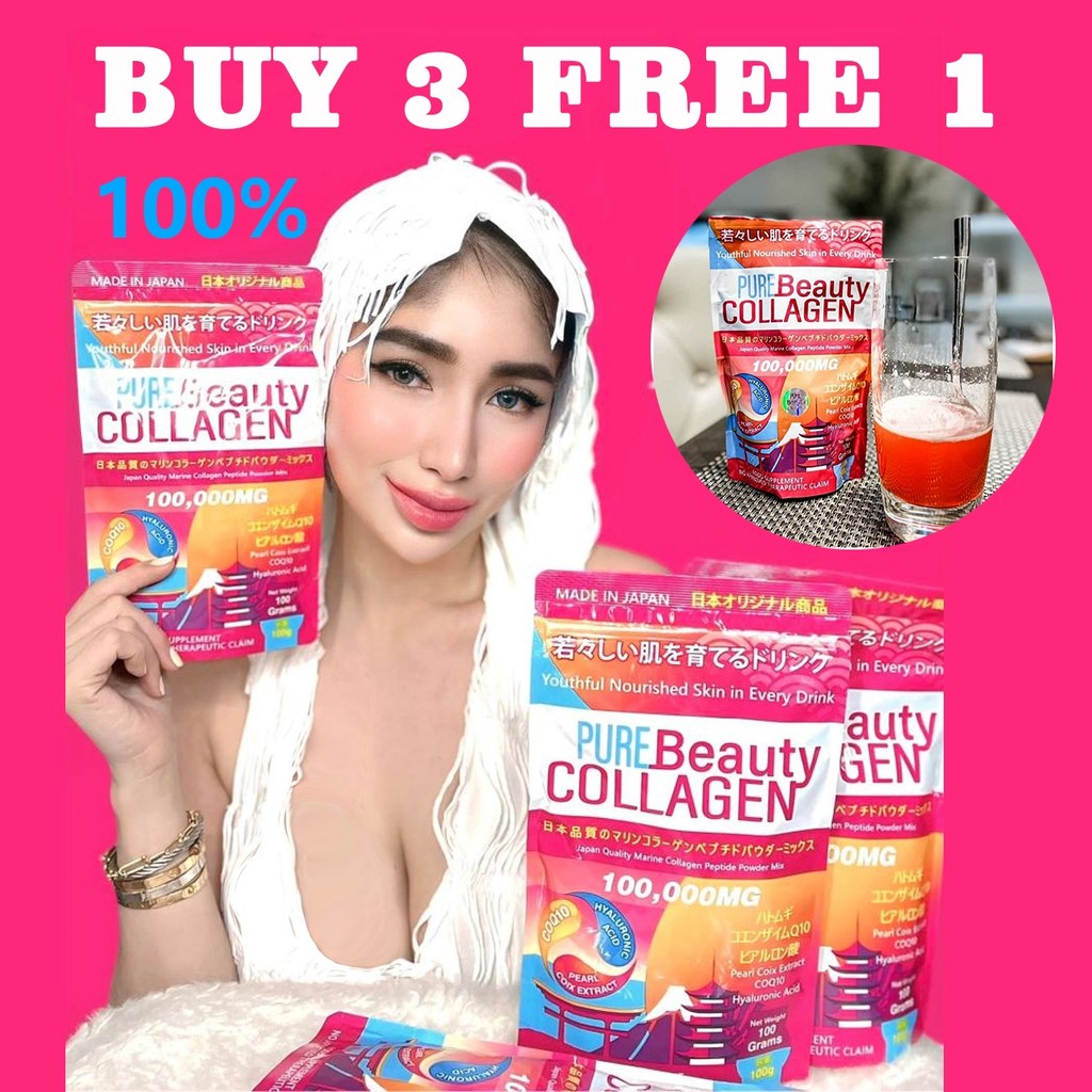 【BUY 3 FREE 1】ORIGINAL Glutathione PURE BEAUTY COLLAGEN POWDER 100g | Shopee Philippines