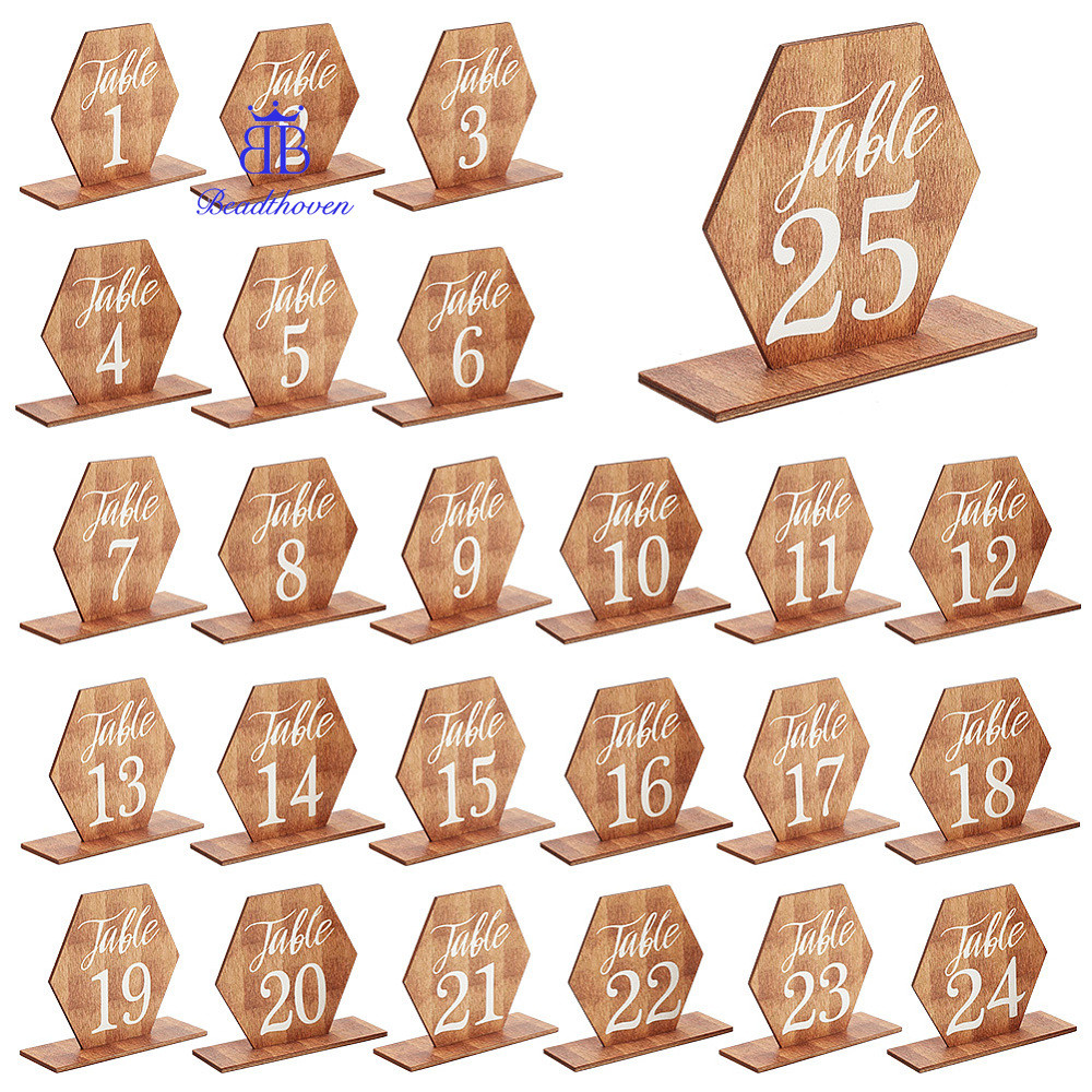 1Set 25 Sets Table Numbers with Wooden Base Hexagon Wedding Reception ...