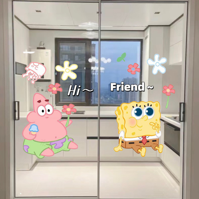 Spongebob SquarePants Pattern Stickers Kitchen Glass Door Anti ...