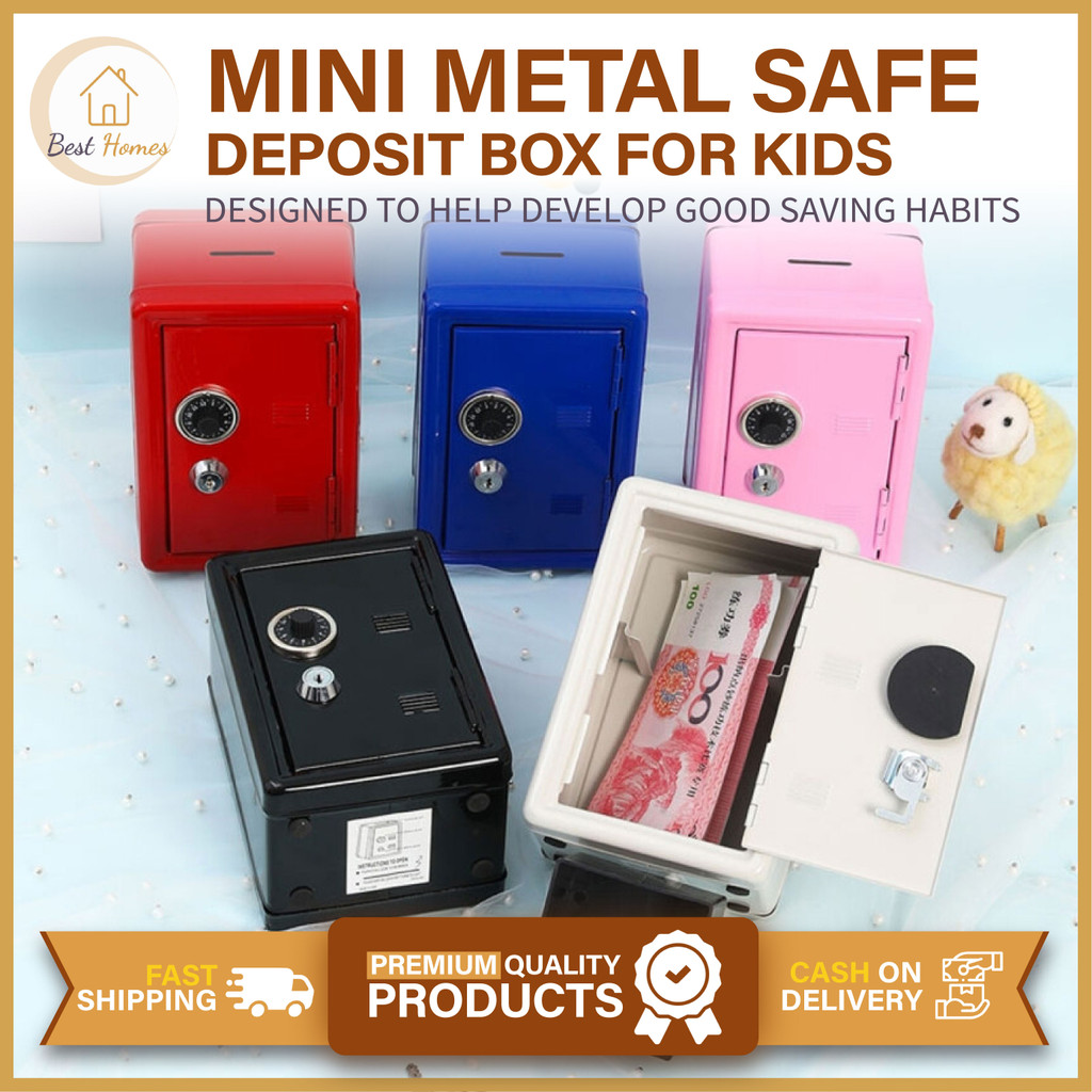 Metal Safe Coin Bank Locker Safe Vault with Key Lock Retro Style Design ...