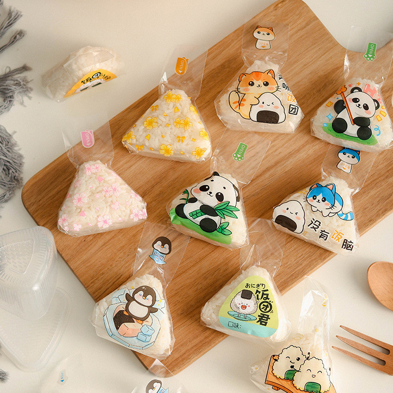 (Yunita) 50 Sheets Triangle Onigiri Plastic Bags Rice Wraps - Plastic ...