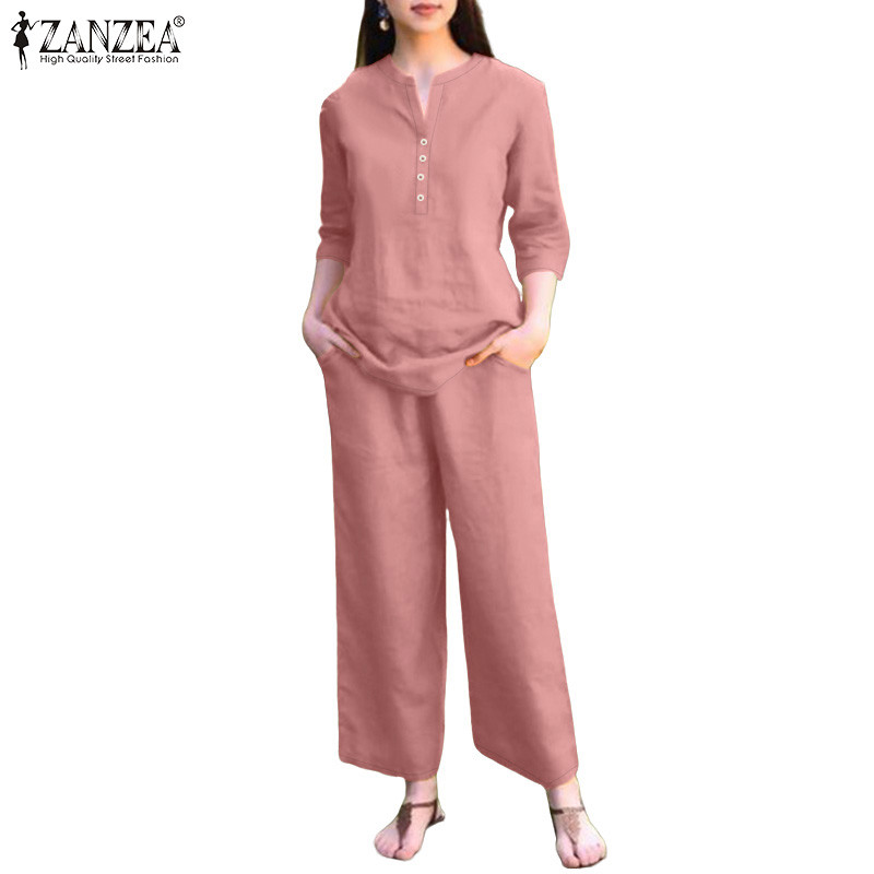 ZANZEA Women's Causal 3/4 Sleeve Blouses + Elastic Waist Pocket ...