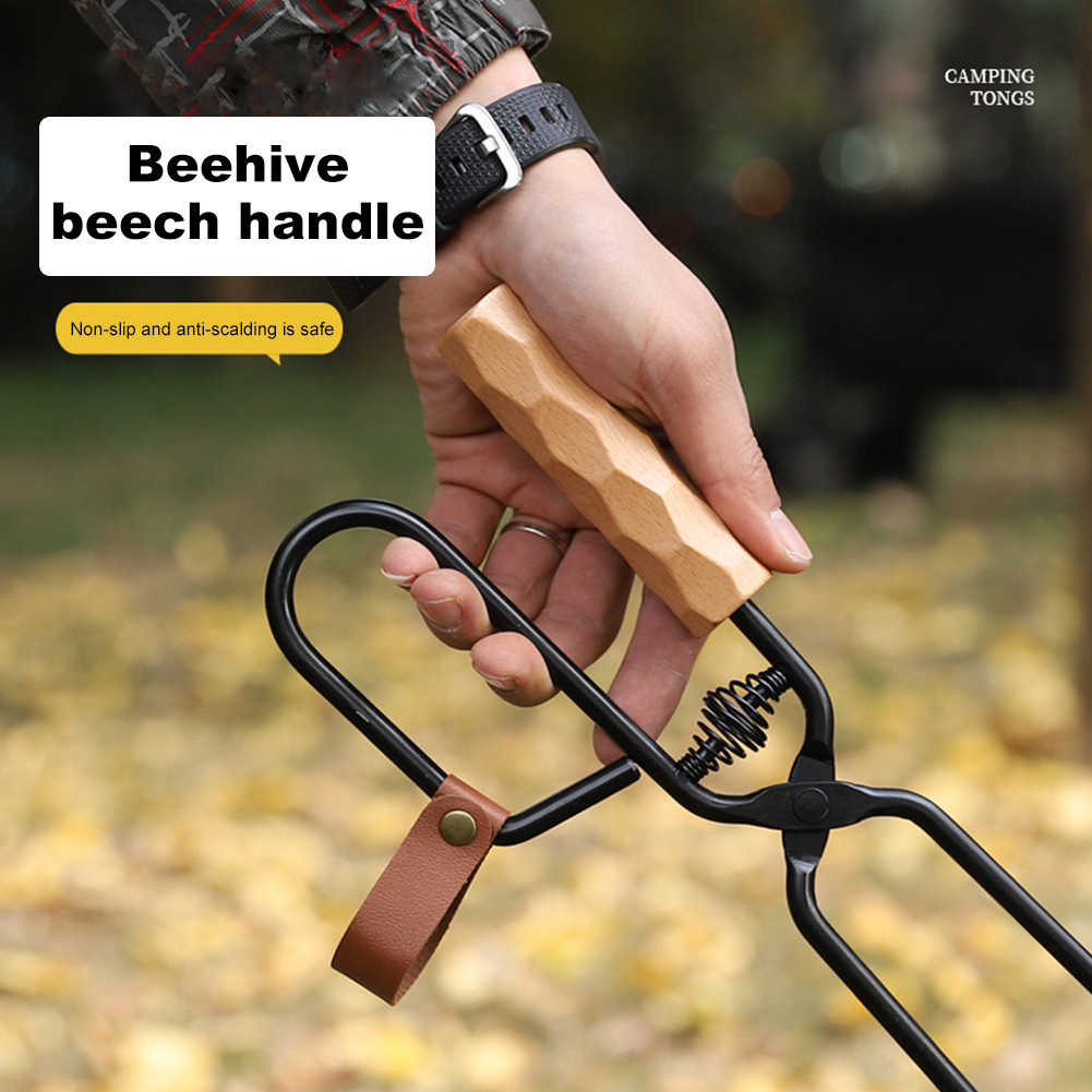 18 Inch Fire Tongs With Wood Handle Firewood Tongs Outdoor Indoor ...