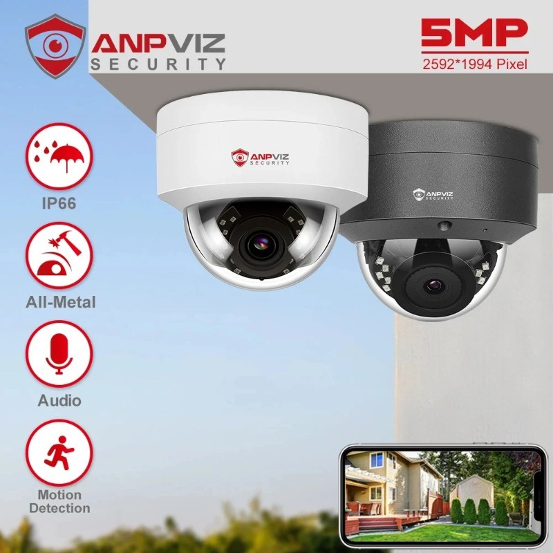 Anpviz 5MP IP Camera Outdoor POE Dome Security Protection Built-in ...