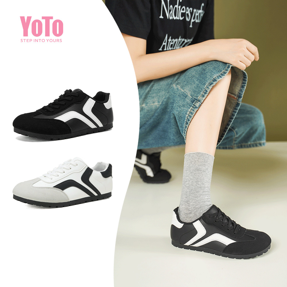 YOTO Shoes For Women Leather Soft Trainers Comfortable Casual Black ...