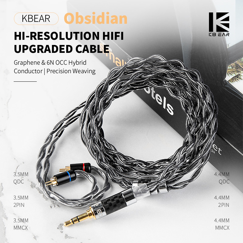 KBEAR Obsidian 4 cores Hi-Resolution HiFi Upgraded Cable Graphene & 6N OCC Hybrid Conductor ...