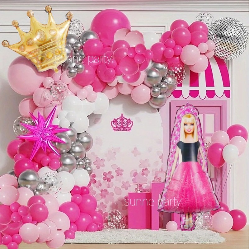 Barbie Balloon Garland Set Pink Number Crown Princess Barbie Theme ...