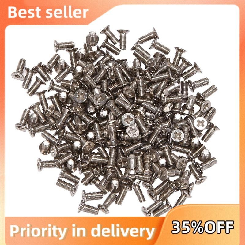 200 Pcs M3 Flat Head Machine Countersunk Screws Bolt Stainless Steel ...