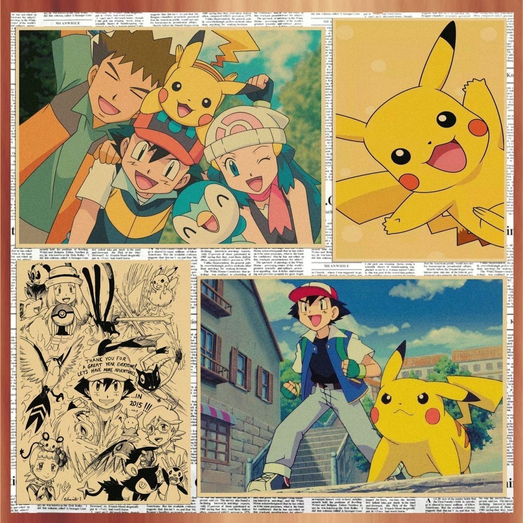 Pikachu Pokemon Cartoon Anime Wall Sticker Waterproof Wallpaper Mural ...