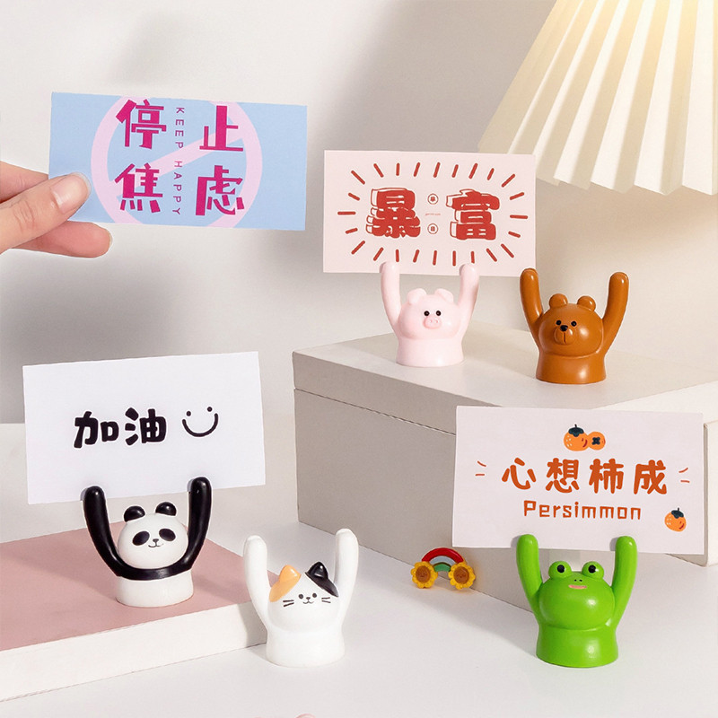 Cute Animal Hands Up Message Holder Cartoon Rabbit Desktop Ornament ...