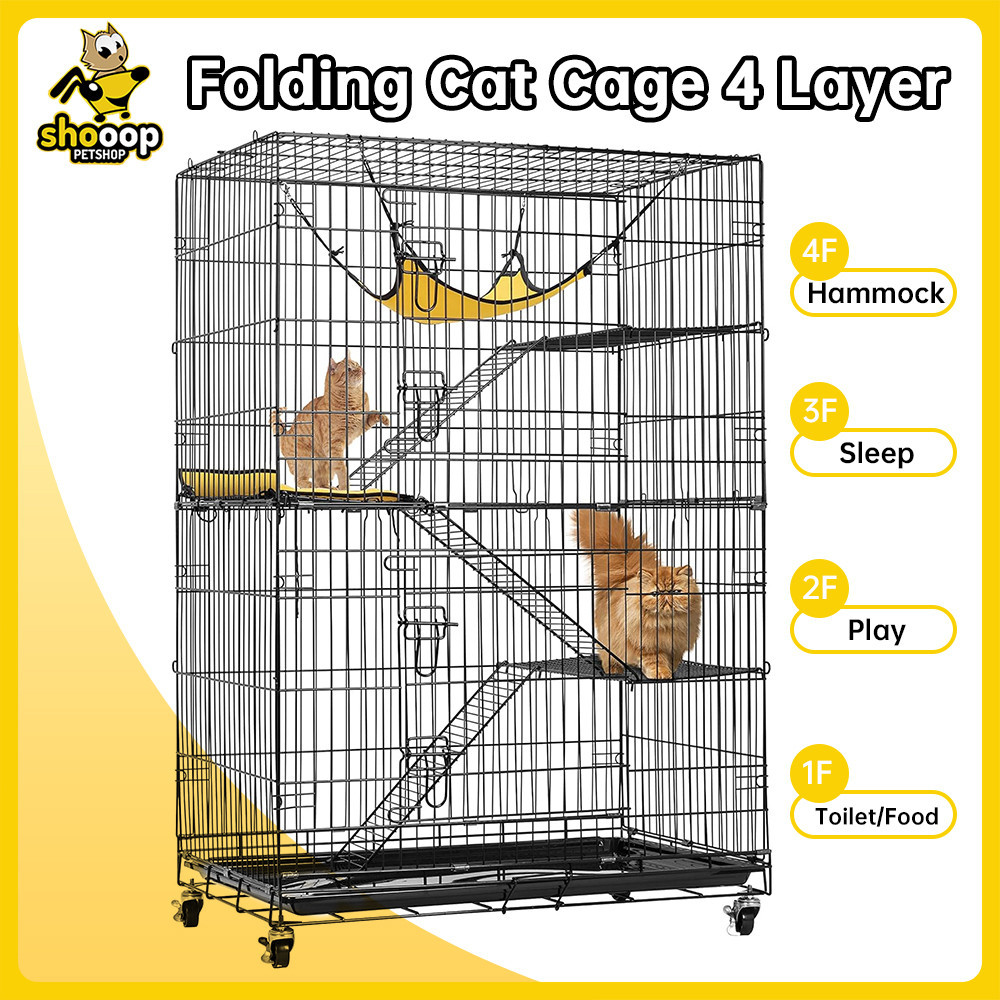 Cat Cage 4 Layer With Wheels Dog Cat Rabbit Cage easy assemble kitten ...