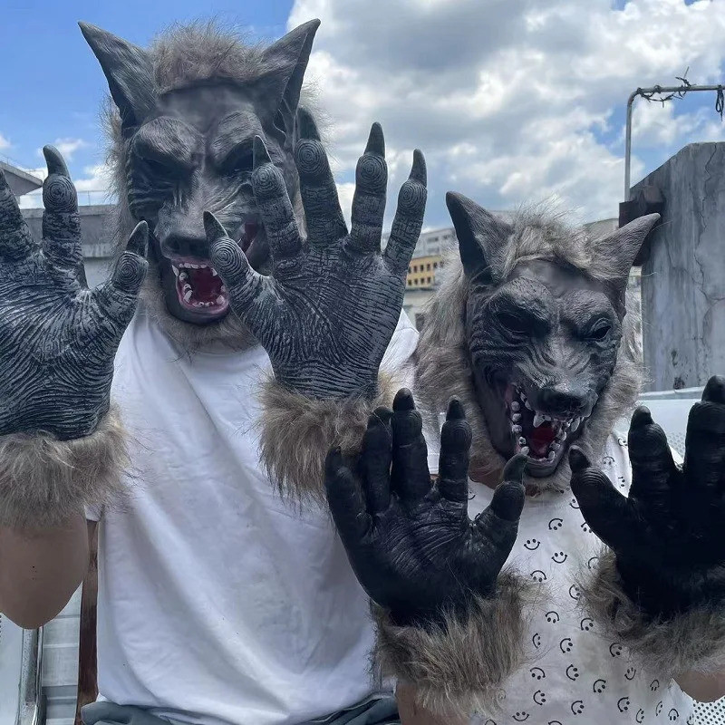 Horror Werewolf Costumes Halloween Cosplay Wolf Mask Werewolf Claws Set ...