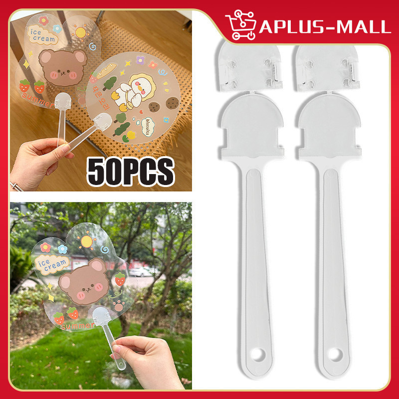 50Pcs DIY Fan Handle Fan Transparent Plastic Handle Graffiti ...