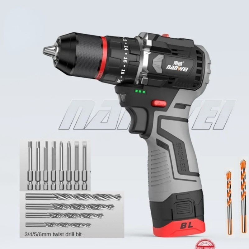 Nanwei Brushless Lithium Electric Drill Household Pistol Drill Electric ...